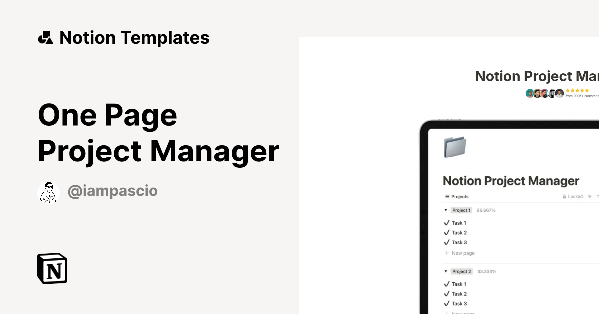 One Page Project Manager Template by Pascio | Notion Marketplace