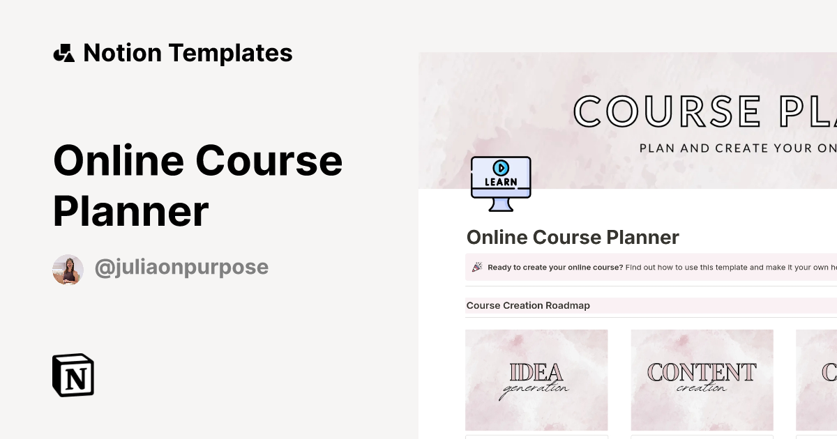 Online Course Planner Template by Julia On Purpose | Notion Marketplace