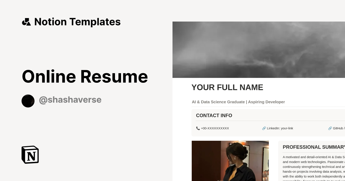 Online Resume Template by Shasha Vale | Notion Marketplace