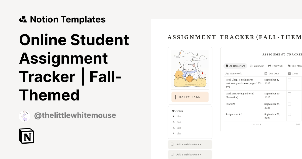 Online Student Assignment Tracker | Fall-Themed Template by The Little ...