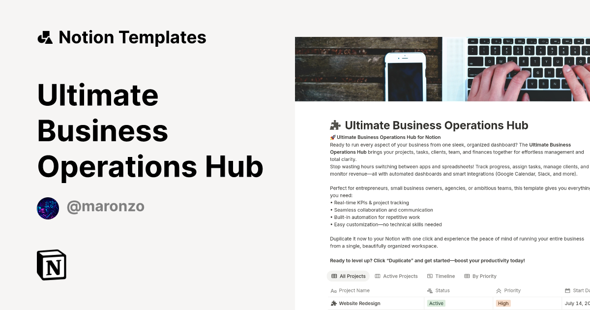 Ultimate Business Operations Hub Template | Notion Marketplace
