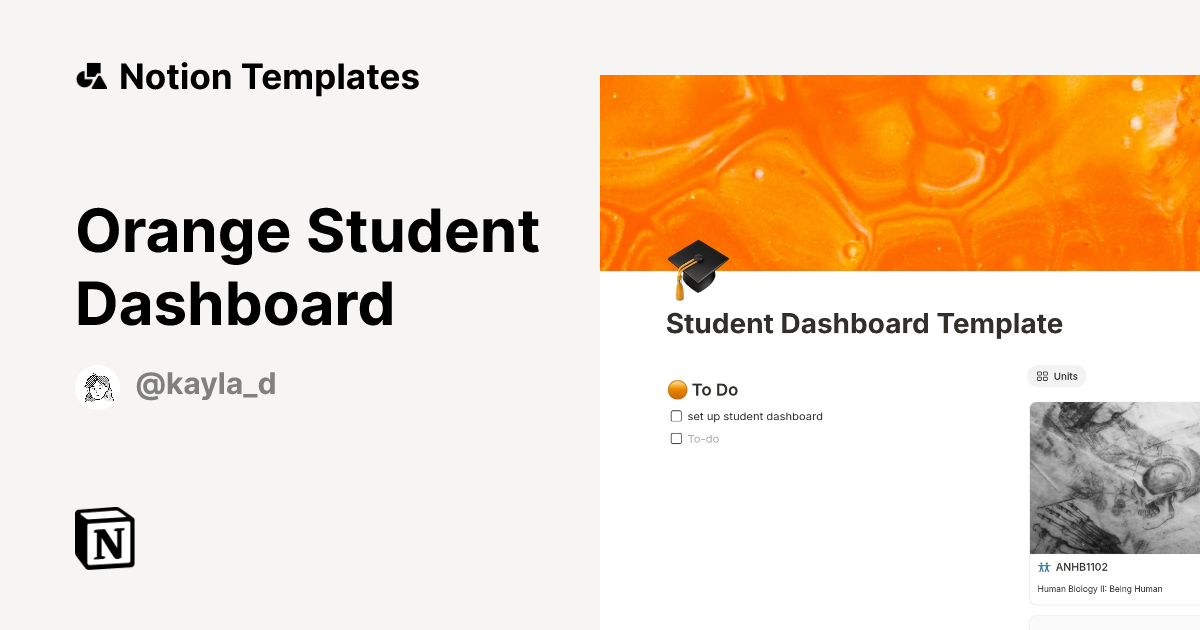 Orange Student Dashboard Template | Notion Marketplace