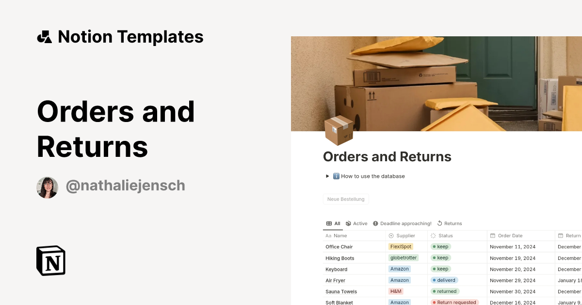 Orders and Returns Template | Notion Marketplace
