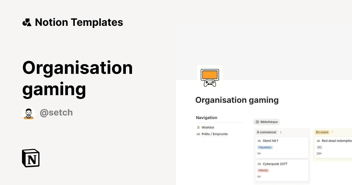 Organisation gaming Template by setch | Notion Marketplace