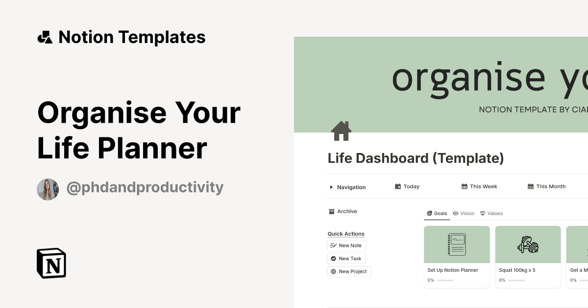 Organise Your Life Planner Template by Ciara Feely | Notion Marketplace