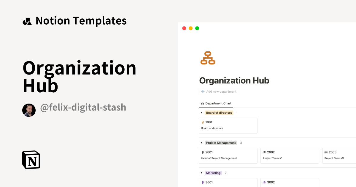 Organization Hub Template by Felix' Digital Stash | Notion Marketplace