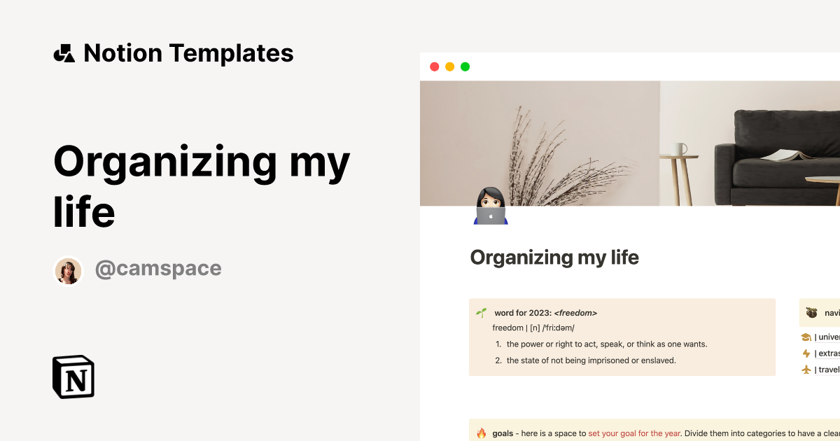 Organizing my life Template by cam | Notion Marketplace