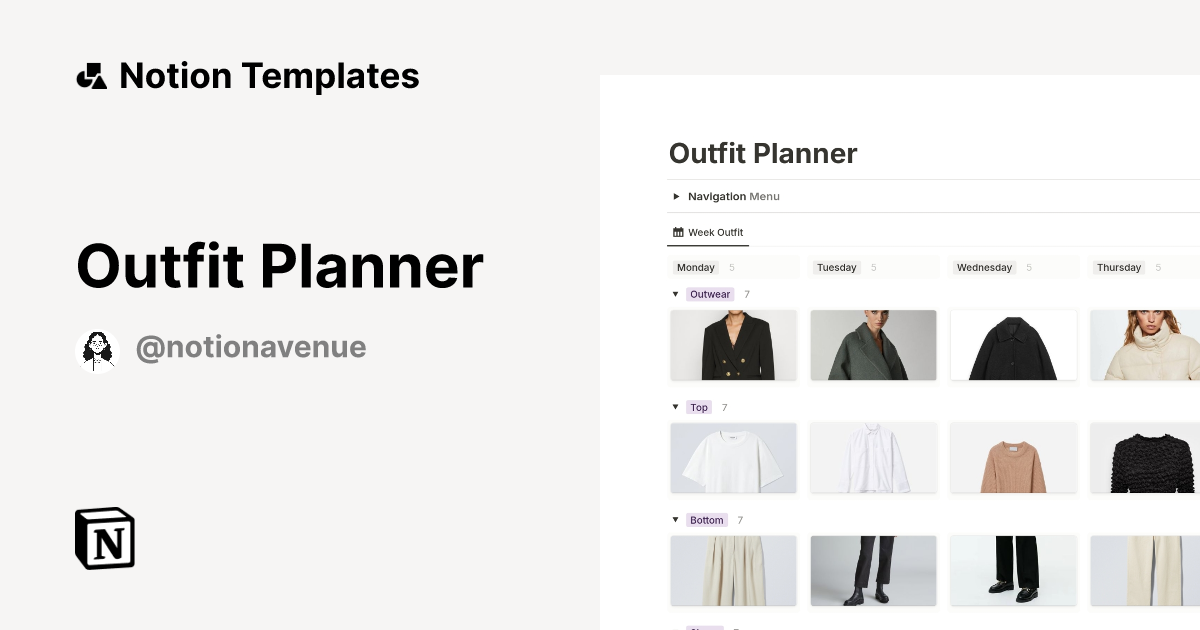 Outfit Planner Template by Notion Avenue | Notion Marketplace