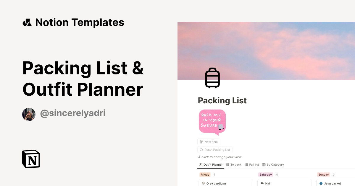 Packing List & Outfit Planner Template | Notion Marketplace