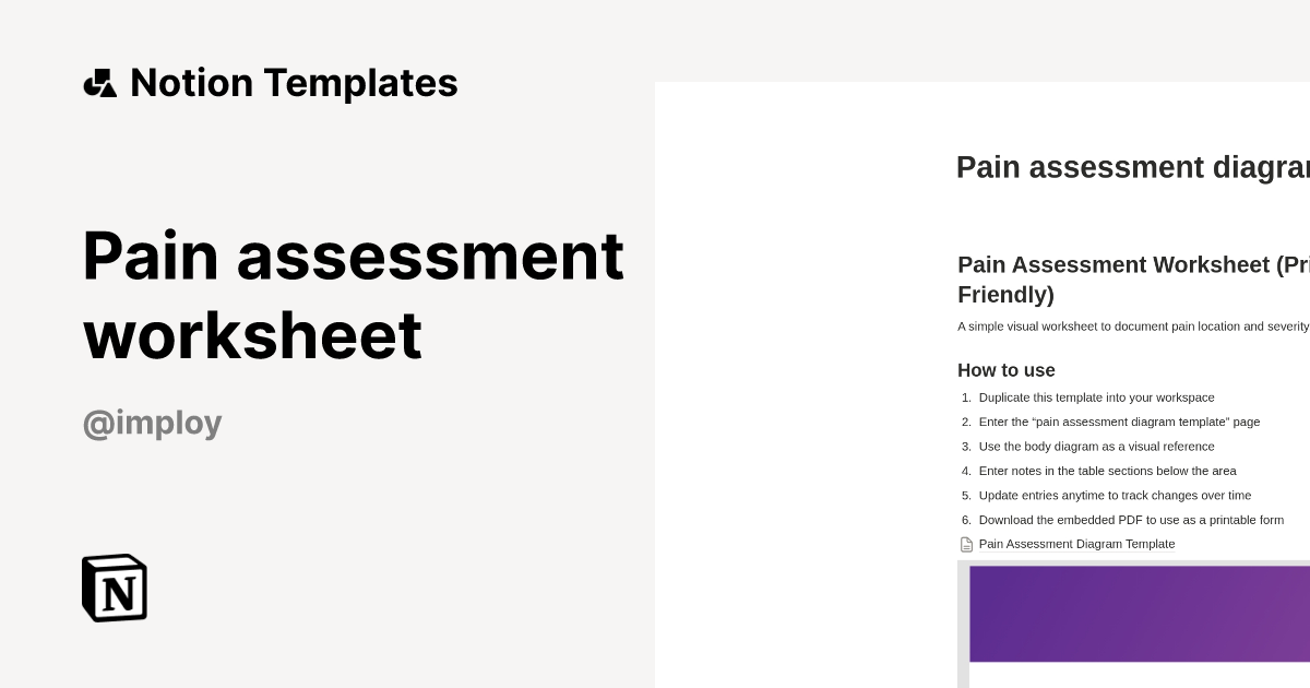 Pain assessment worksheet Template by Shubham Kafle | Notion Marketplace