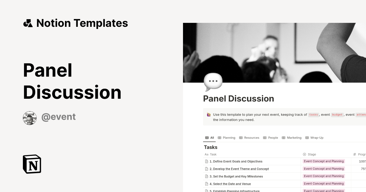Panel Discussion Template by Event Planning Checklist | Notion Marketplace