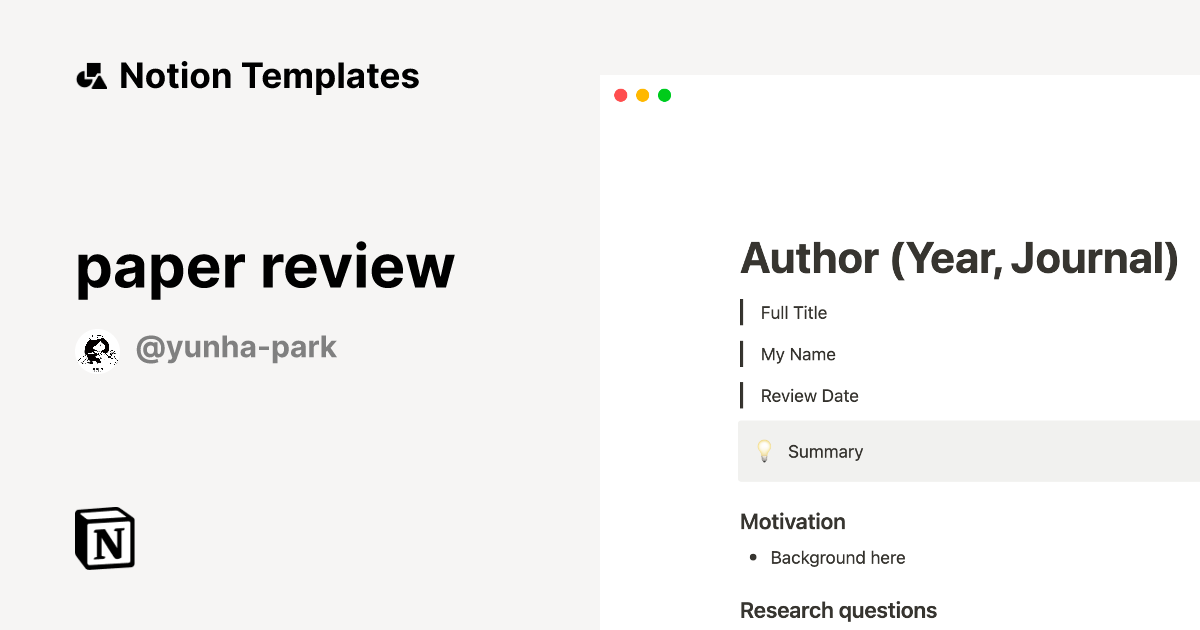 paper review Template by Yunha Park | Notion Marketplace