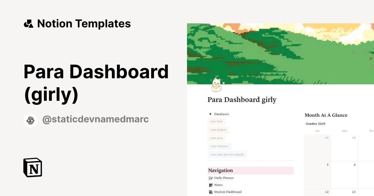 Para Dashboard (girly) Template by marcstaticdev | Notion Marketplace