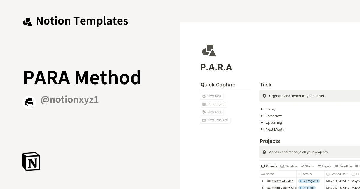 PARA Method Template by Notionxyz | Notion Marketplace