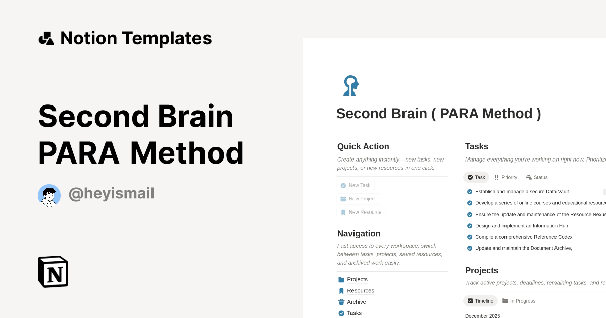 Second Brain PARA Method Template | Notion Marketplace