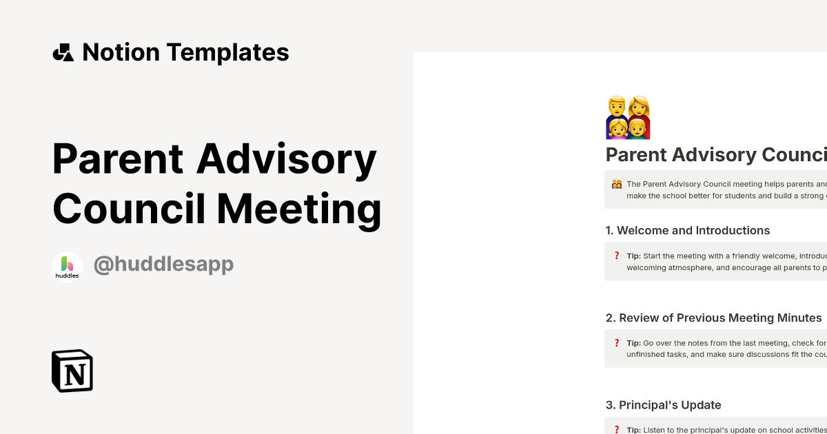 Parent Advisory Council Meeting Template | Notion Marketplace
