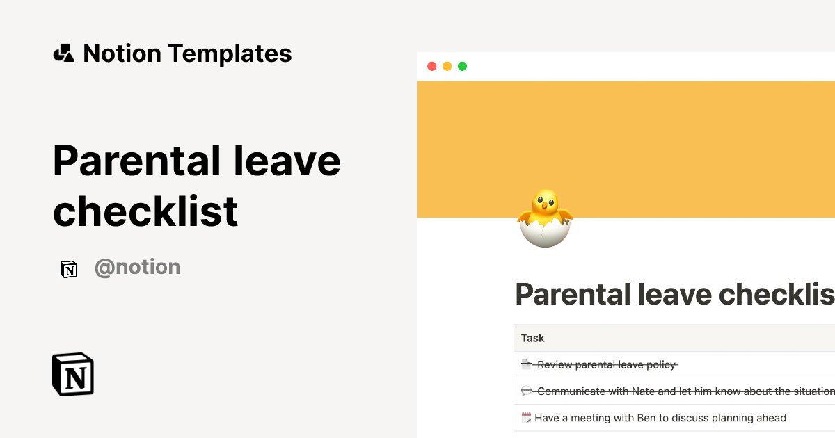 Parental leave checklist Template by Notion | Notion Marketplace