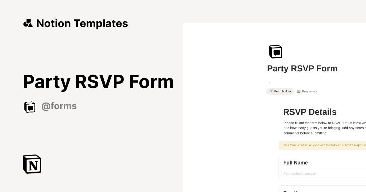Party RSVP Form Template by Forms | Notion Marketplace