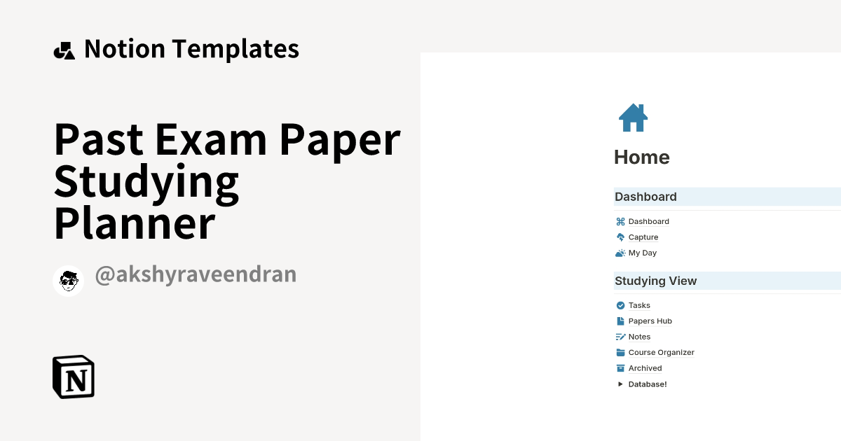 Past Exam Paper Studying Planner Template | Notion Marketplace