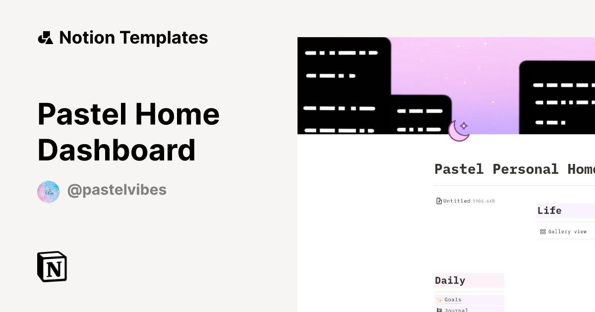 Pastel Home Dashboard Template by Pastel Vibes | Notion Marketplace