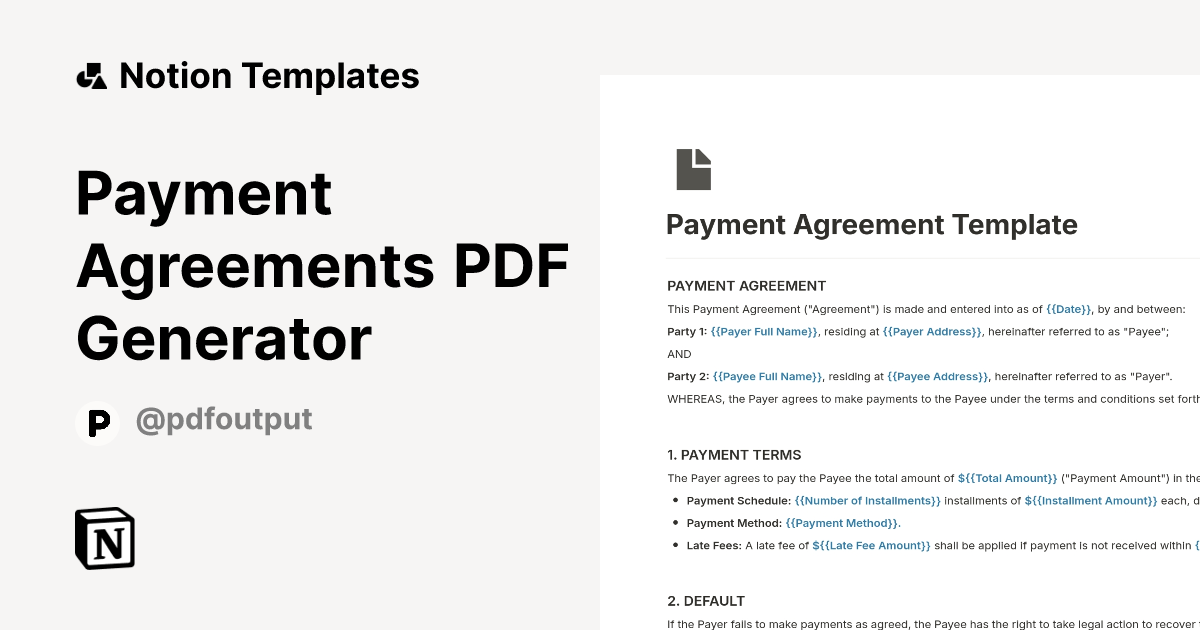 Payment Agreements PDF Generator Template | Notion Marketplace