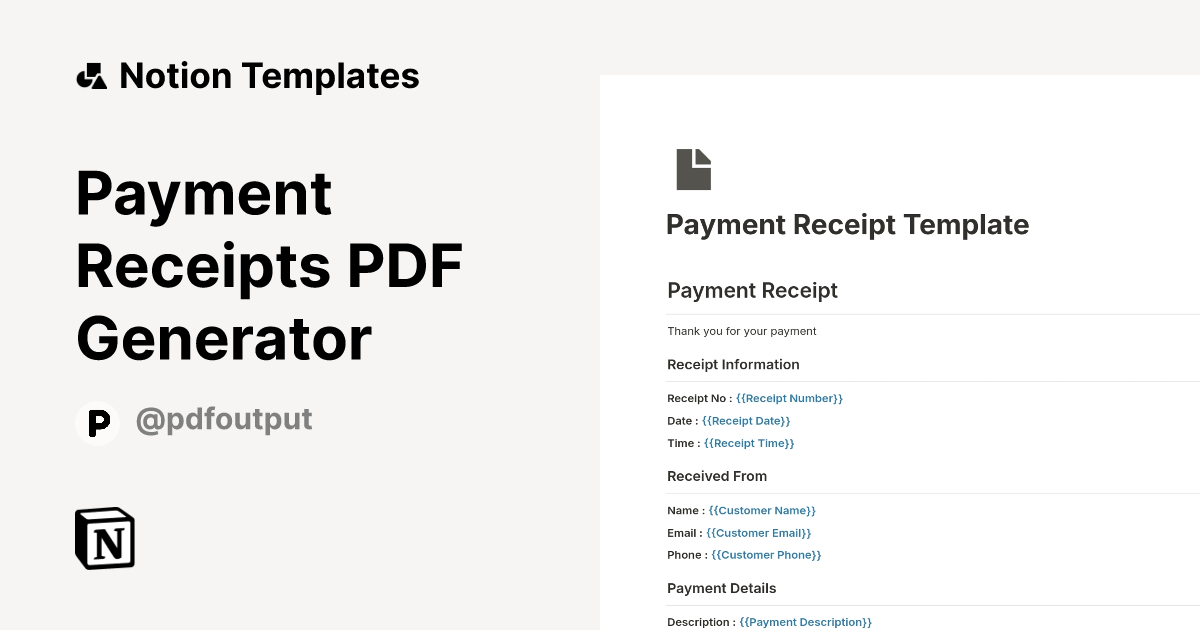 Payment Receipts PDF Generator Template by PDFOutput | Notion Marketplace