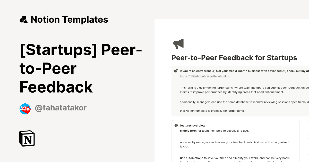 [Startups] Peer-to-Peer Feedback Template | Notion Marketplace