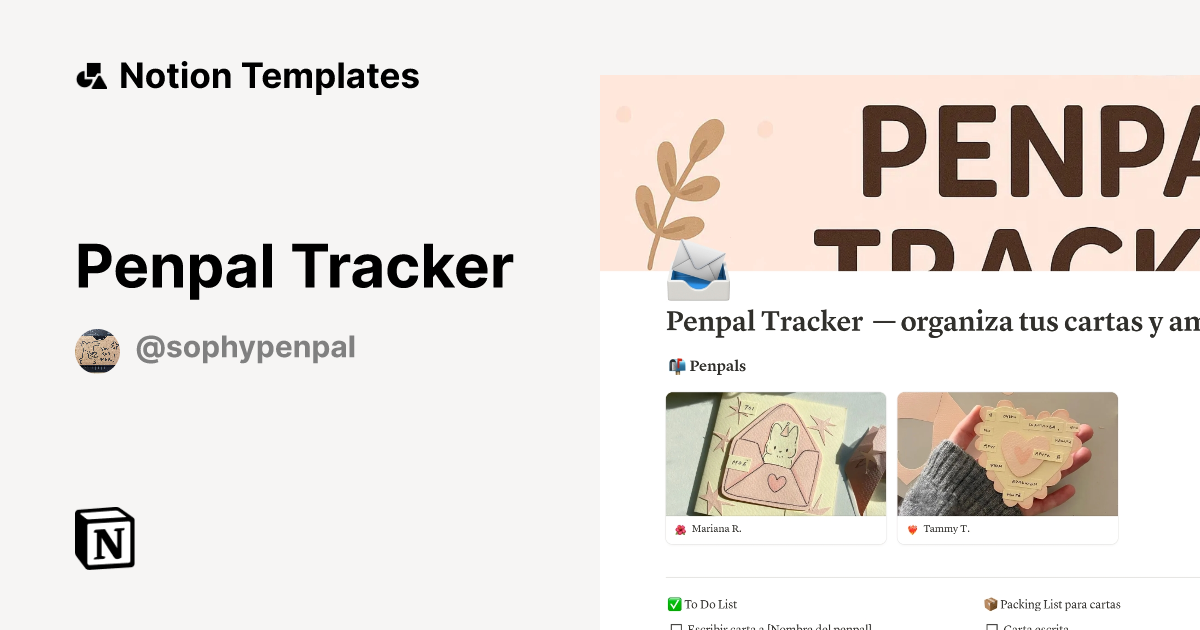 Penpal Tracker Template by Sophy | Notion Marketplace