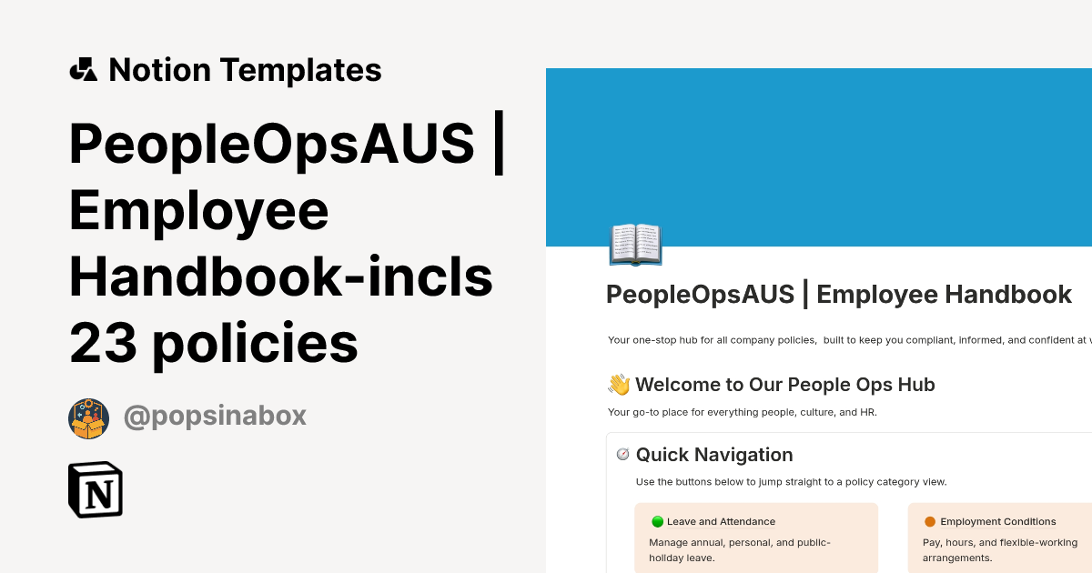 PeopleOpsAUS | Employee Handbook - incls 23 policies Template | Notion ...