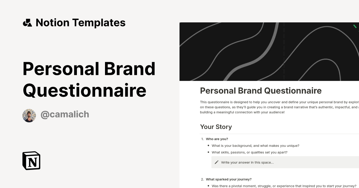 Personal Brand Questionnaire Template | Notion Marketplace