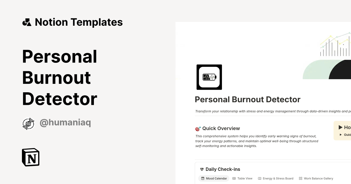 Personal Burnout Detector Template by Humaniaq | Notion Marketplace