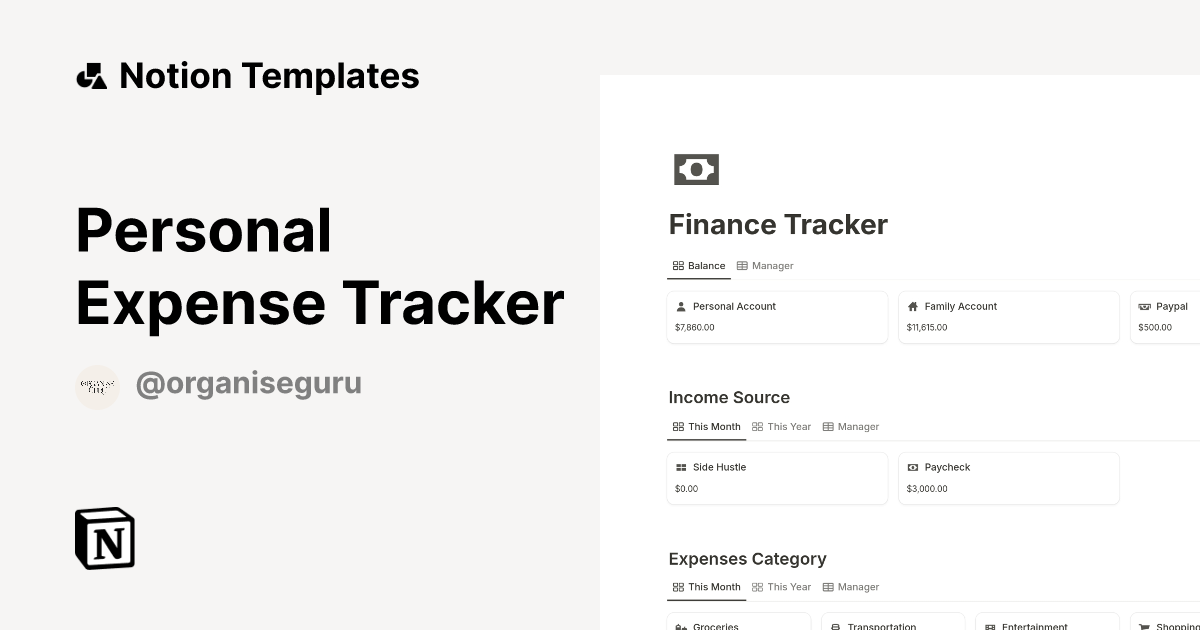 Personal Expense Tracker Template | Notion Marketplace
