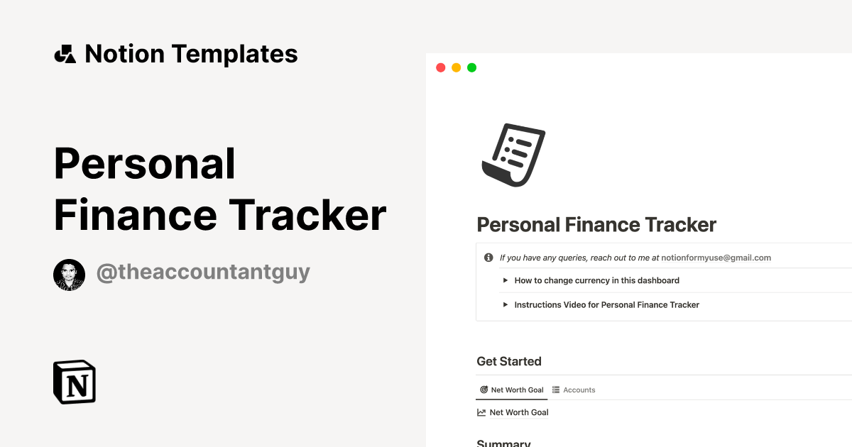 Personal Finance Tracker Template by theaccountantguy | FinanceGuy ...