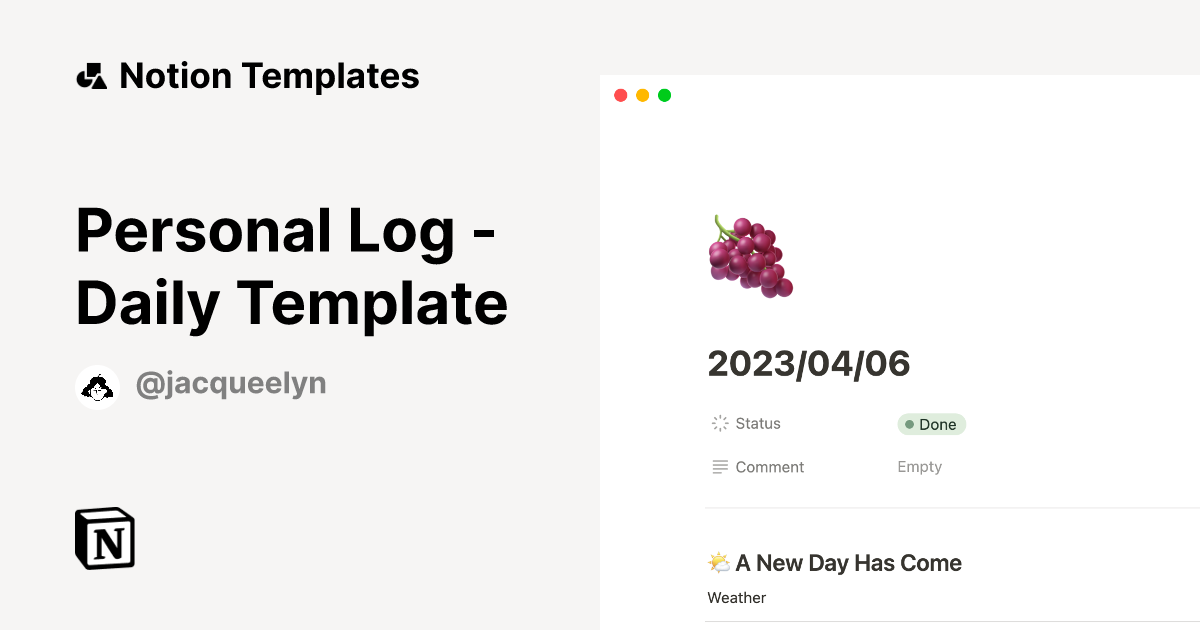 Personal Log - Daily Template Template | Notion Marketplace