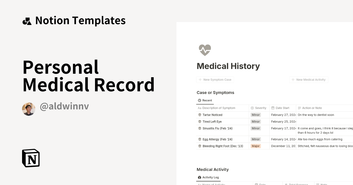 Personal Medical Record Template | Notion Marketplace