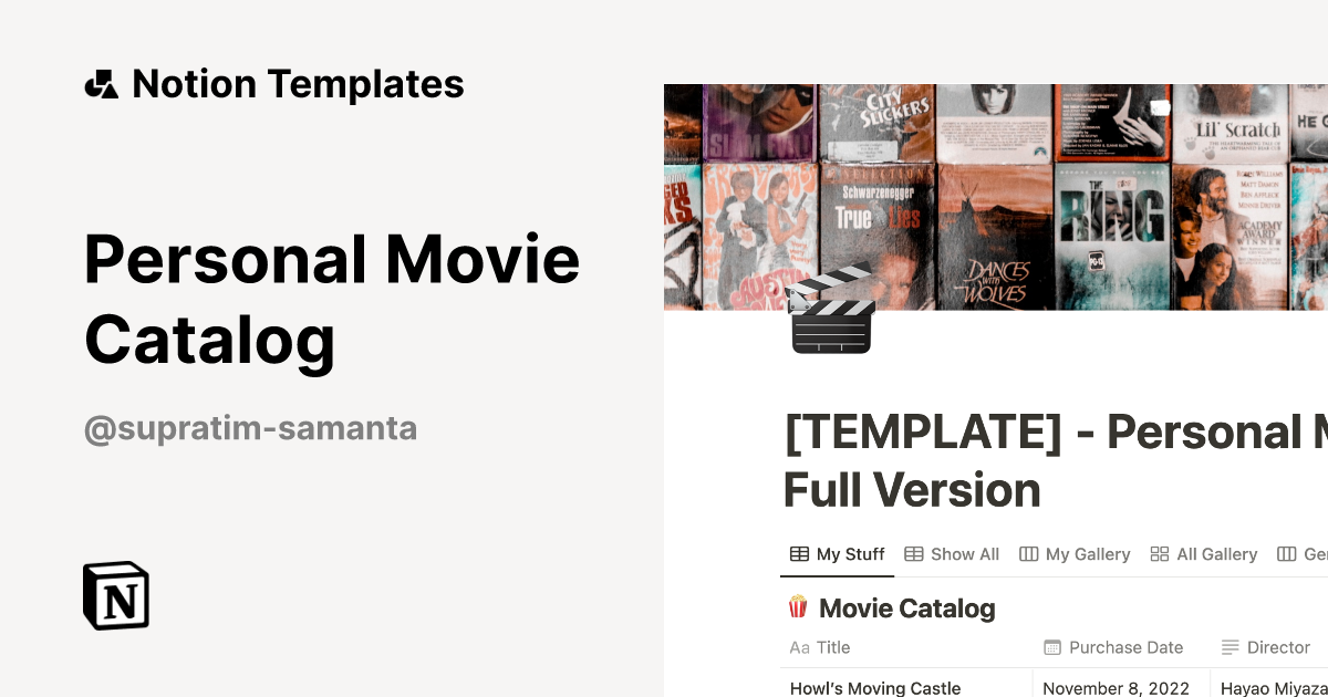 Personal Movie Catalog Template by Supratim Samanta | Notion Marketplace