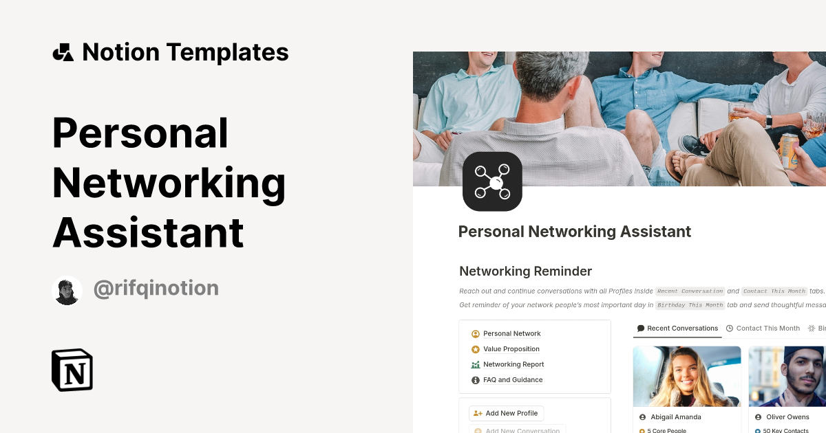 Personal Networking Assistant Template by Rifqi Sentosa | Notion Marketplace