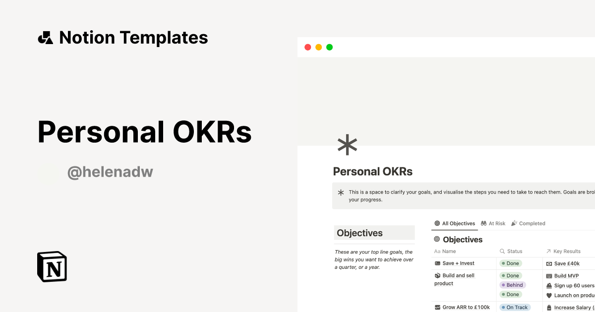 Personal OKRs Template by HelenaDW | Notion Marketplace