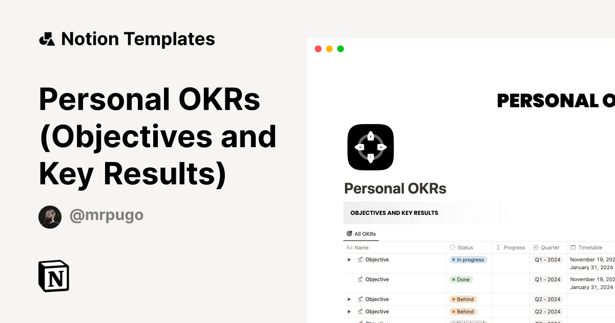 Personal OKRs (Objectives and Key Results) Template by mrpugo | Notion Marketplace