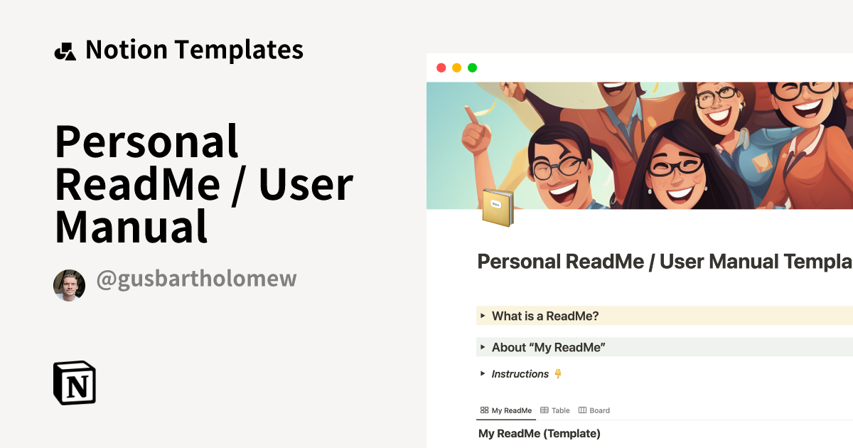 Personal ReadMe / User Manual Template by Gus Bartholomew | Notion ...