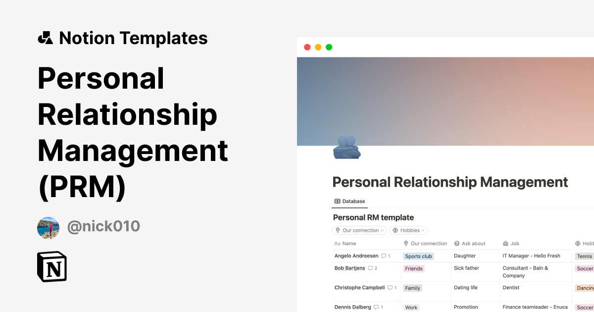 Personal Relationship Management (PRM) Template by Nick 010 | Notion ...
