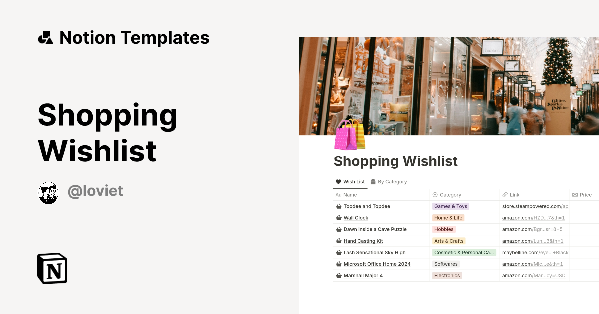 Shopping Wishlist Template | Notion Marketplace