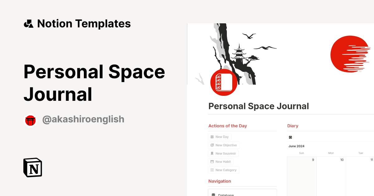 Personal Space Journal Template by Akashiro | English | Notion Marketplace