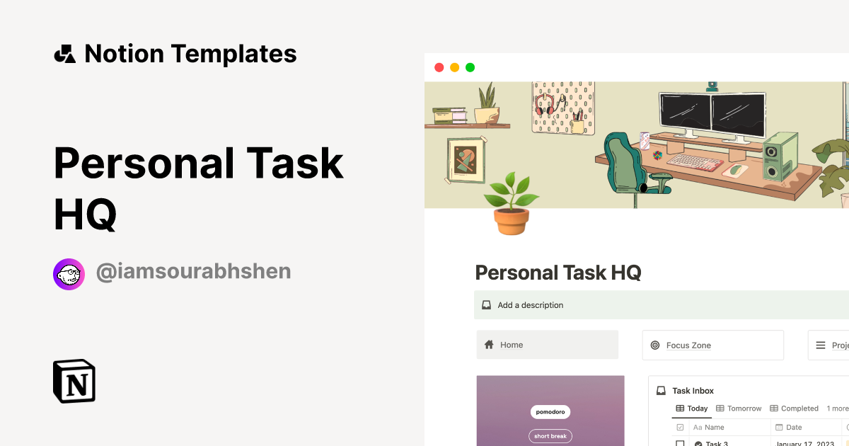 Personal Task HQ Template by iamsourabhshen | Notion Marketplace