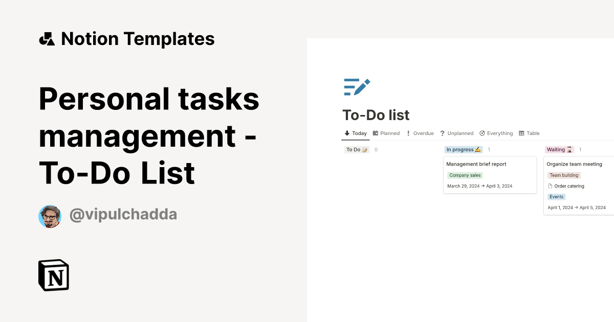 Personal tasks management - To-Do List Template | Notion Marketplace