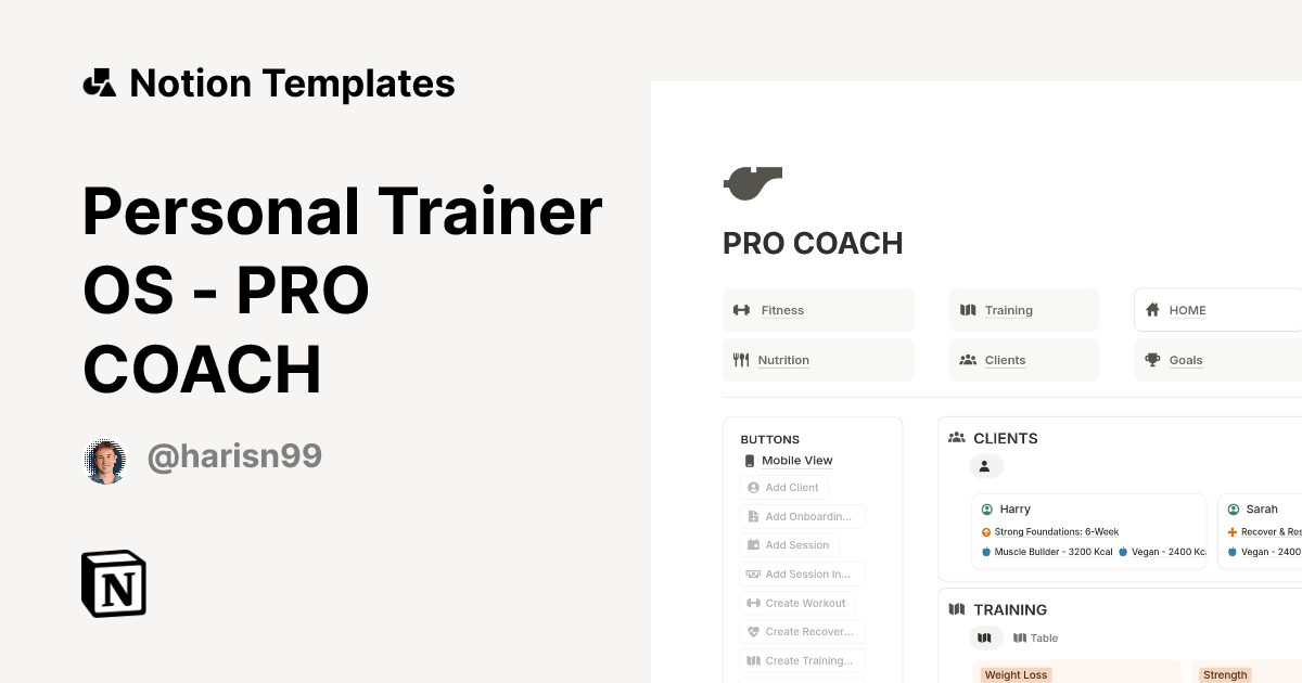Personal Trainer OS - PRO COACH Template by Harrison | Notion Marketplace