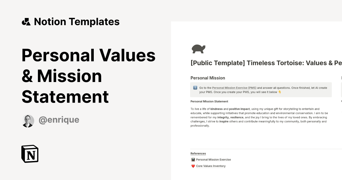 Personal Values & Mission Statement Template | Notion Marketplace