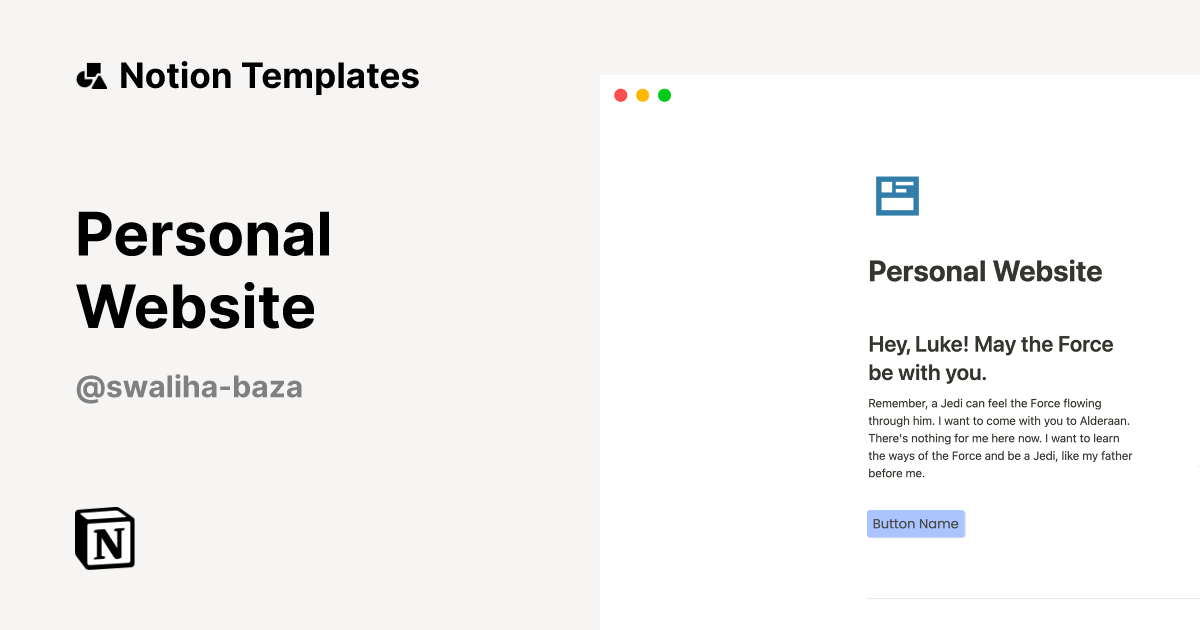 Personal Website Template by Swaliha Baza | Notion Marketplace