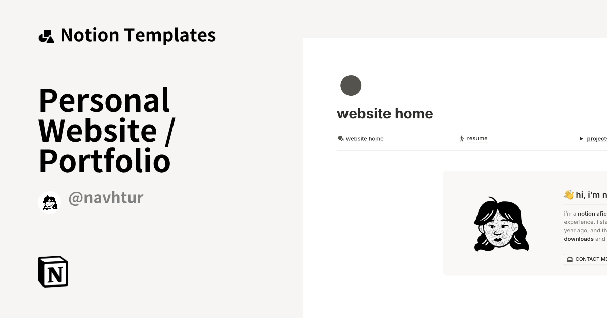 Personal Website / Portfolio Template by navhtur | Notion Marketplace