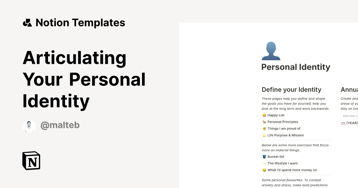 Articulating Your Personal Identity Template | Notion Marketplace